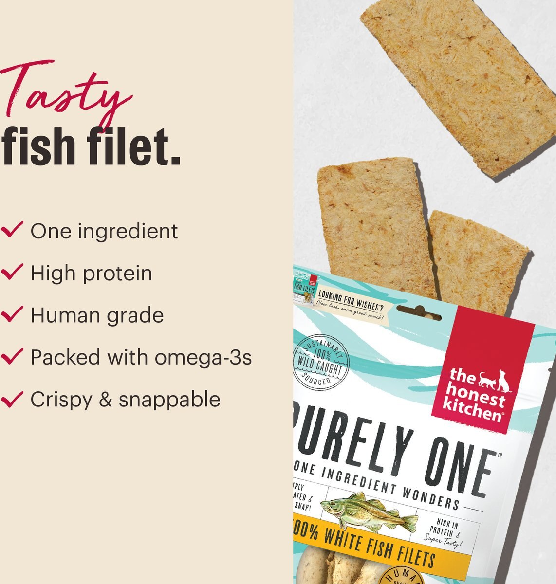 THE HONEST KITCHEN Wishes Dehydrated White Fish Filets Dog Treats, 3-oz ...