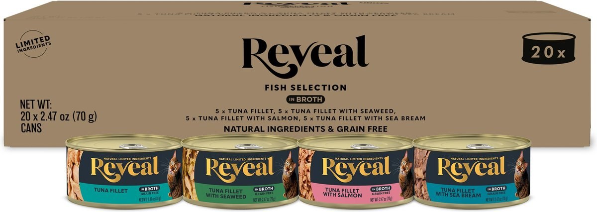 REVEAL Fish Selection Tuna in Broth Grain-Free Flaked Wet Cat Food, 2. ...