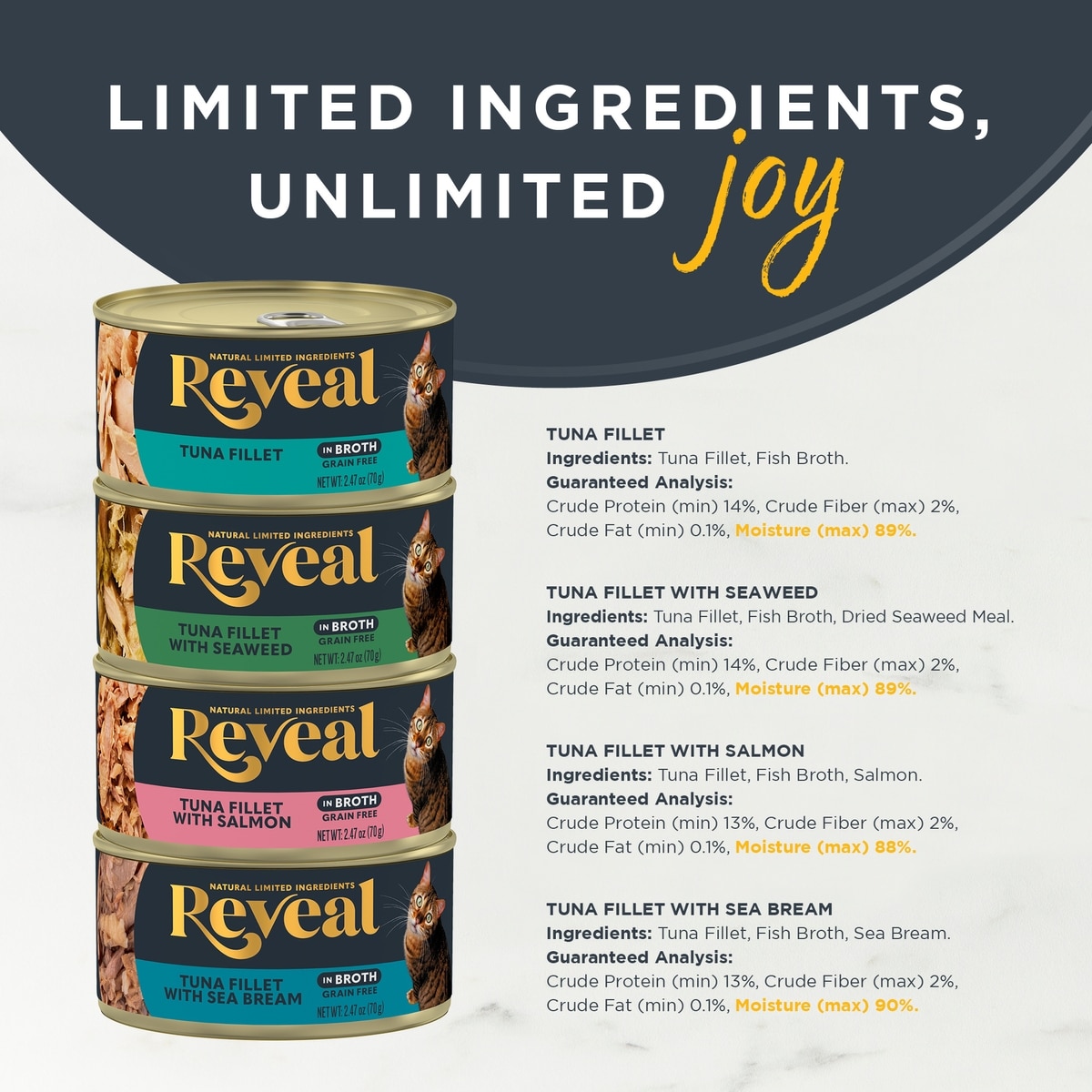 REVEAL Fish Selection Tuna in Broth Grain-Free Flaked Wet Cat Food, 2. ...