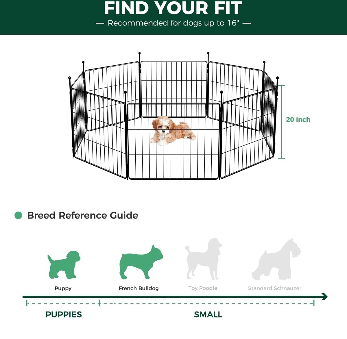 FXW Minipaws Expandable Indoor & Outdoor Dog Playpen, Black, 20-in, 8 ...