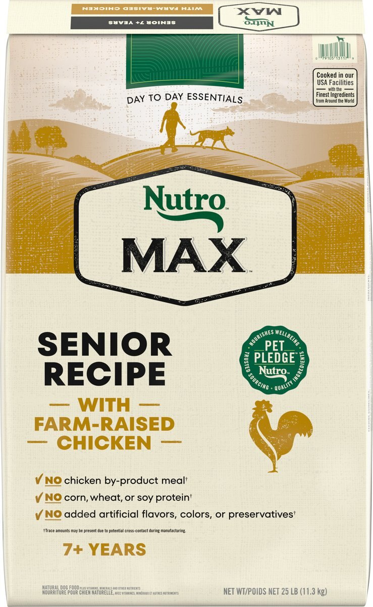 NUTRO Max Senior Farm-Raised Chicken Recipe Natural Dry Dog Food, 25-lb ...