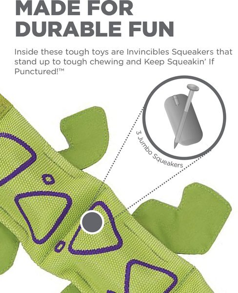 OUTWARD HOUND Fire Biterz Lizard Squeaky Dog Toy, Green, 3 squeak ...