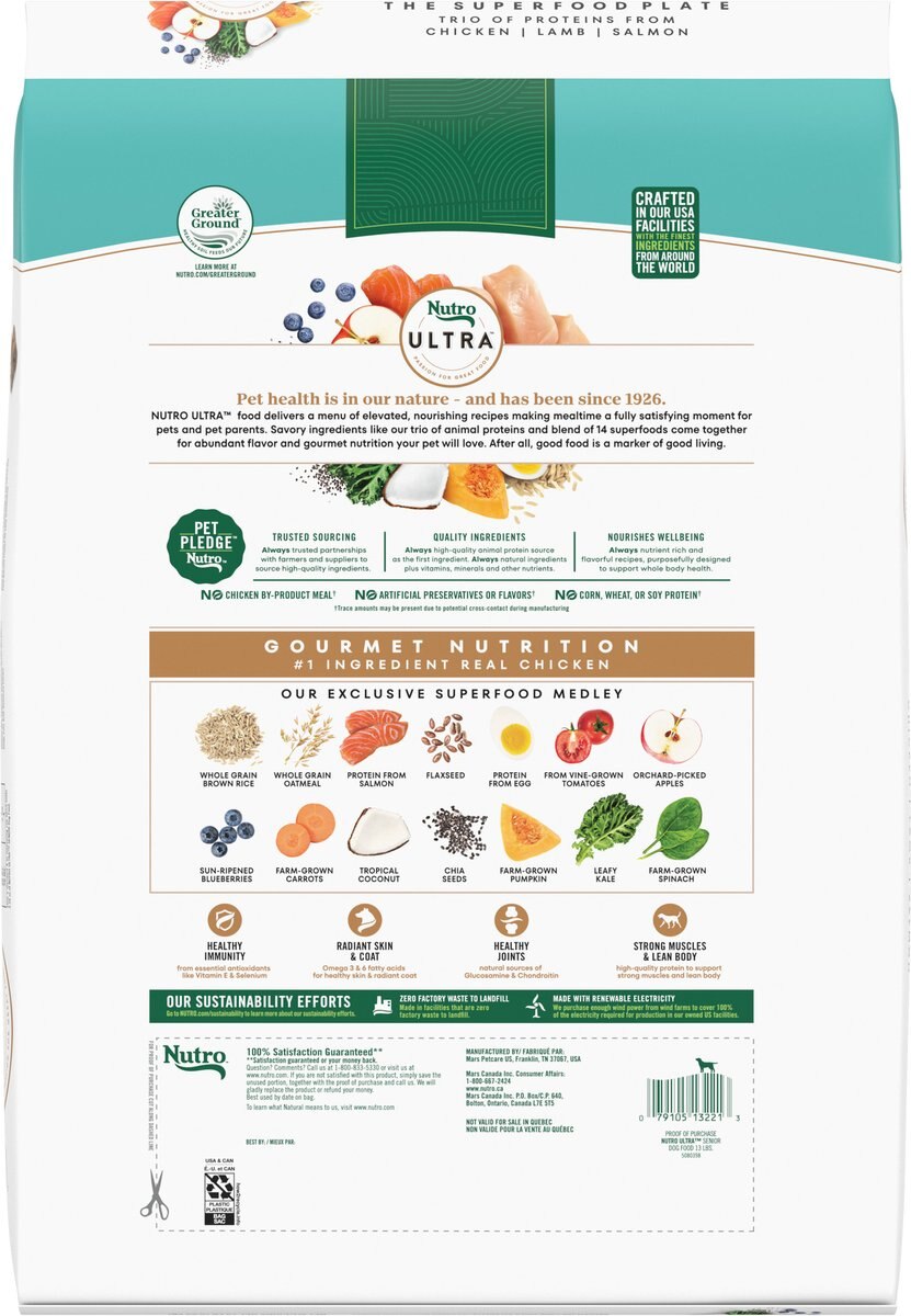 NUTRO Ultra Senior High Protein Trio of Proteins Chicken, Lamb & Salmon ...