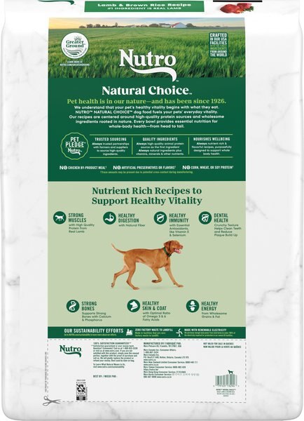 NUTRO Natural Choice Adult Lamb & Brown Rice Recipe Dry Dog Food, 36-lb bag - Chewy.com