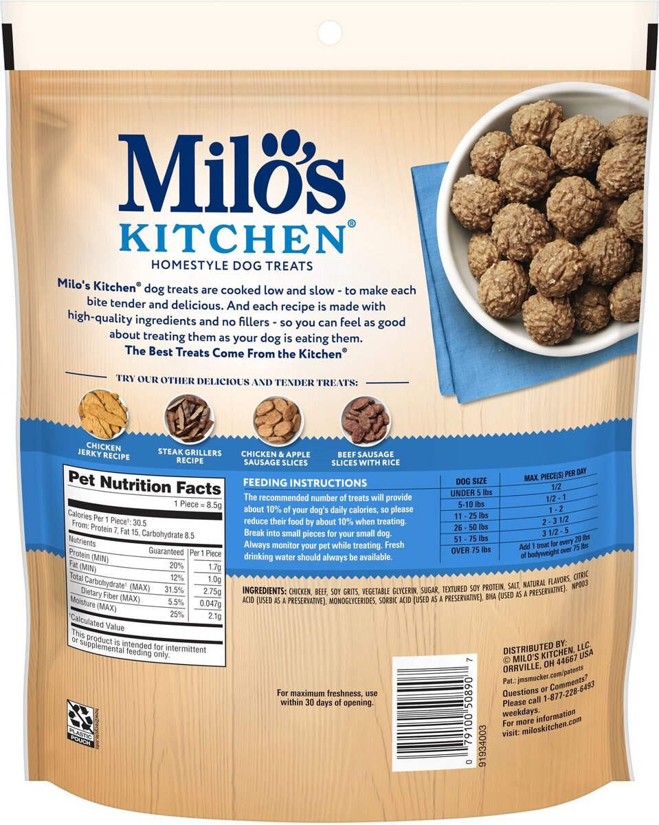 MILO'S KITCHEN Chicken Meatballs Dog Treats, 18-oz bag - Chewy.com