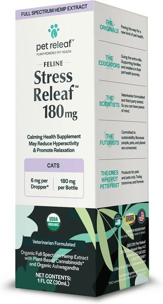 PET RELEAF Feline Stress Releaf Organic Full Spectrum Hemp Extract Oil ...