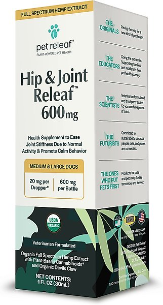 PET RELEAF Hip & Joint Releaf Organic Full Spectrum Hemp Extract Oil ...