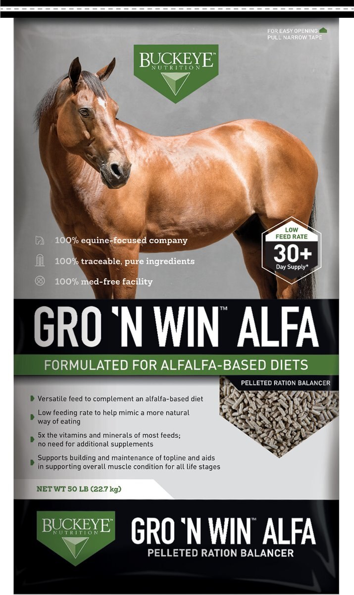 BUCKEYE NUTRITION Gro 'N Win Alfa Horse Feed, 50-lb bag - Chewy.com
