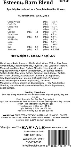 BAR ALE Esteem Barn Blend Horse Feed, 50-lb bag - Chewy.com
