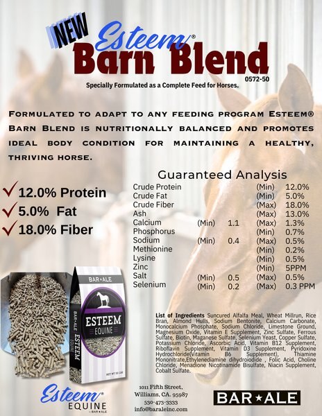 BAR ALE Esteem Barn Blend Horse Feed, 50-lb bag - Chewy.com