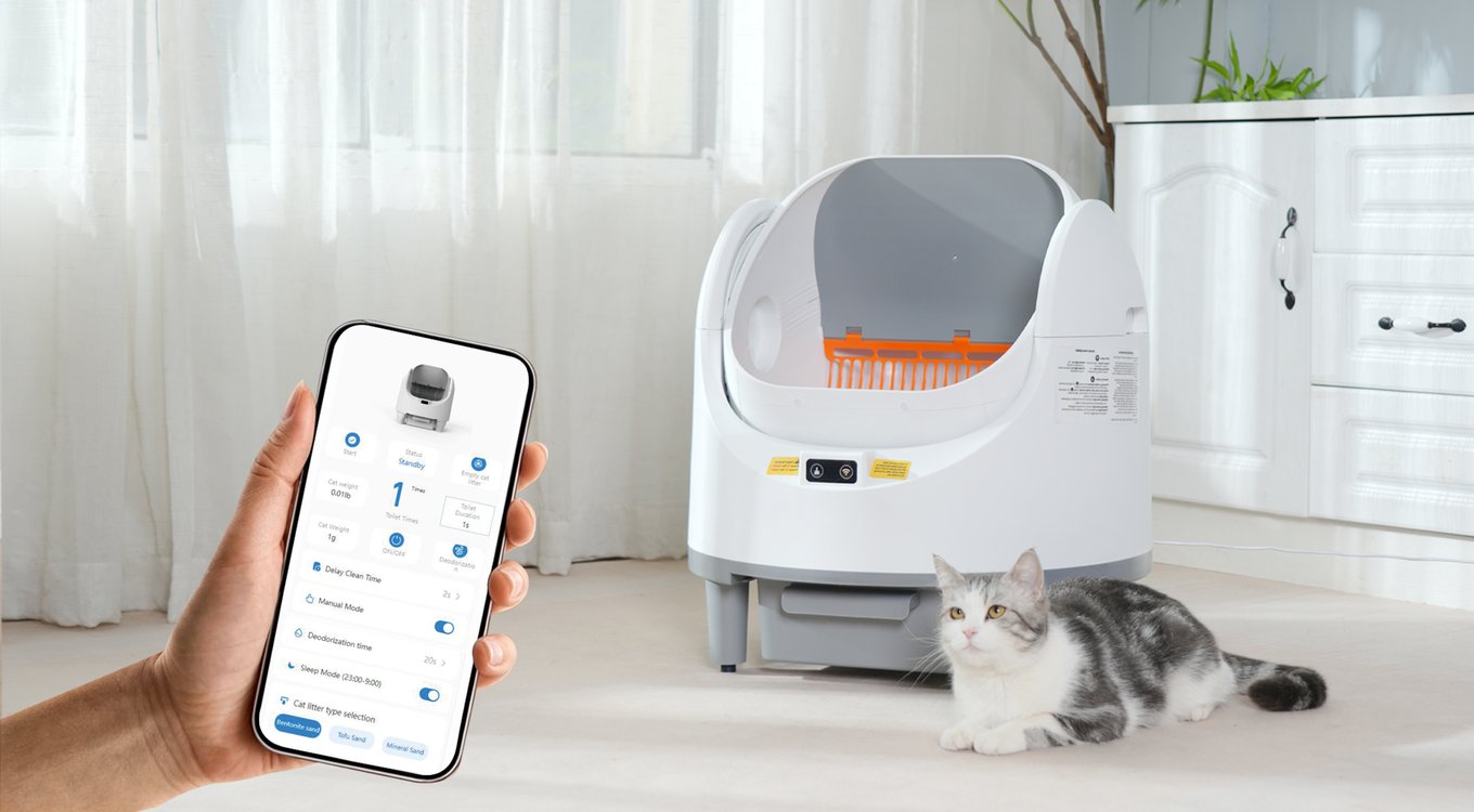 AORUEFAR Open-Top Smart Self Cleaning Cat Litter Box Bundle, White ...