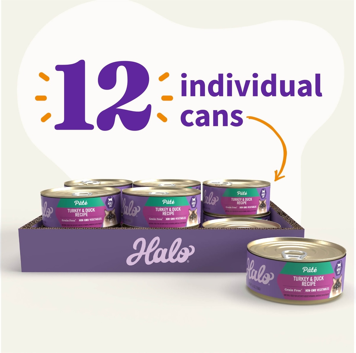 HALO Turkey & Duck Recipe Pate Grain-Free Indoor Cat Canned Cat Food, 5 ...