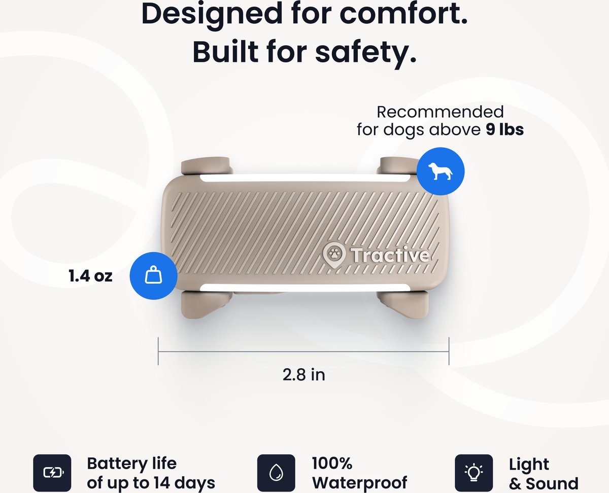 TRACTIVE Smart Dog GPS Tracker with Vital Signs Monitoring, Dog Collar Attachment, Brown - Chewy.com
