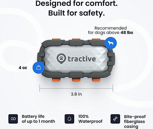 TRACTIVE Smart Dog GPS Tracker with Vital Signs Monitoring, Dog Collar Attachment, Gray, X-Large ...