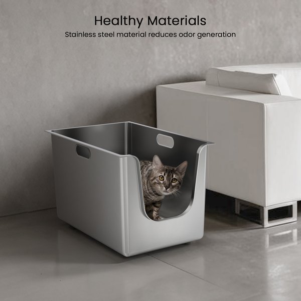 PTLOM Stainless Steel High Narrow Entry Sided Cat Litter Box, X-Large ...