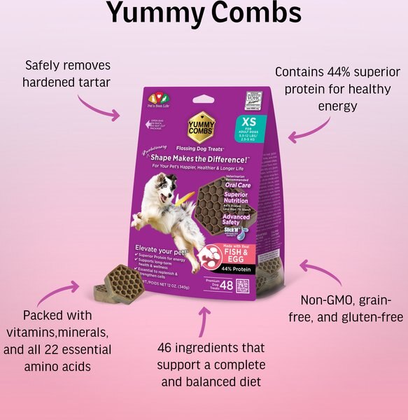 YUMMY COMBS Fish & Egg X-Small Dental Dog Treats, 12-oz bag, 48 count ...