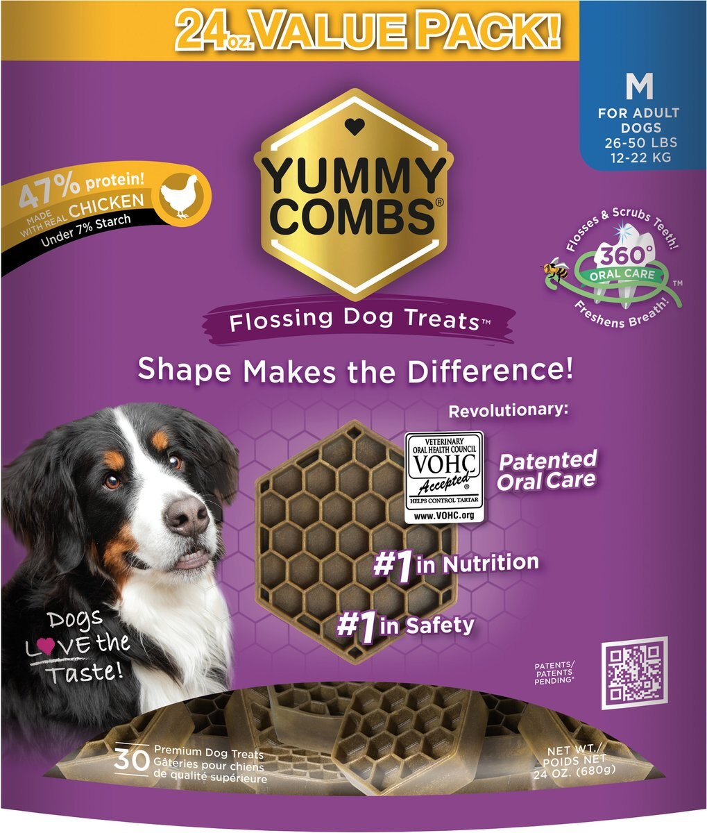 YUMMY COMBS Chicken Flossing Dental Dog Treats, Medium, 30 count ...