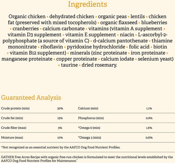 GATHER Free Acres Organic Free-Run Chicken Dry Dog Food, 6-lb bag ...