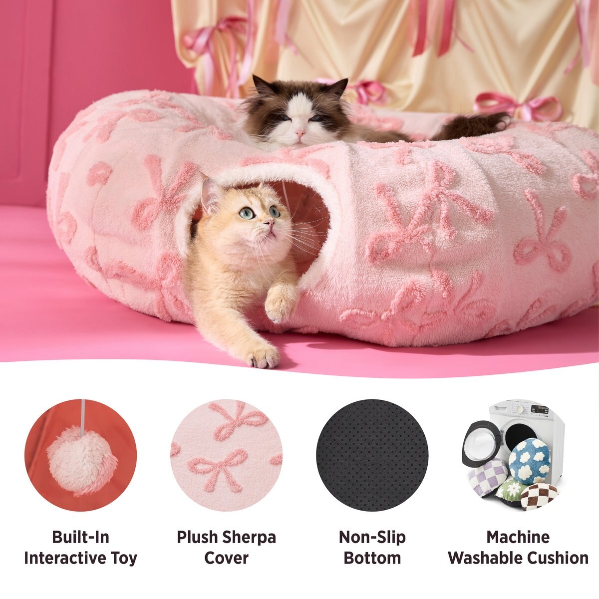 Out of Stock - LESURE 2-in-1 Cat Tunnel Bed, Pink Bows, Standard ...