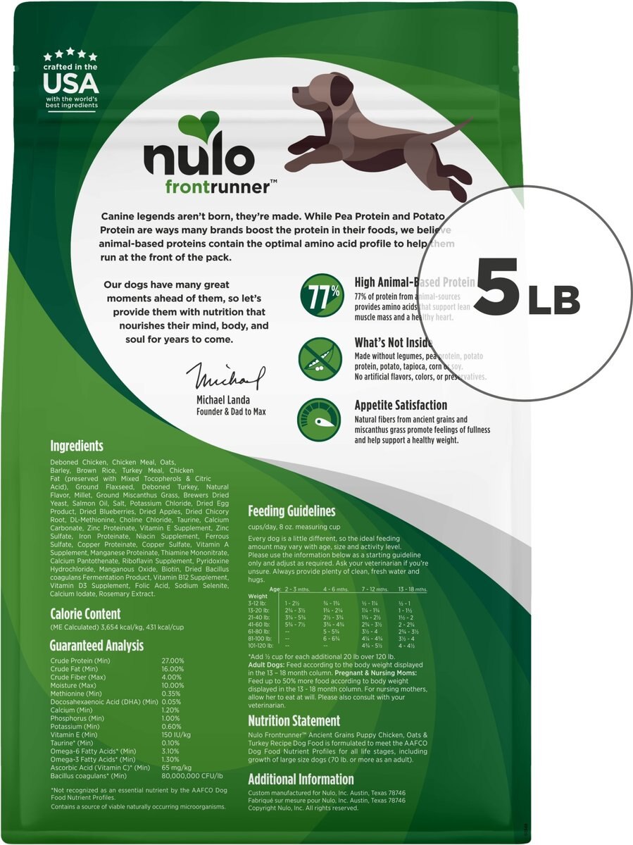 NULO Frontrunner Ancient Grains Chicken, Oats & Turkey Puppy Dry Dog ...