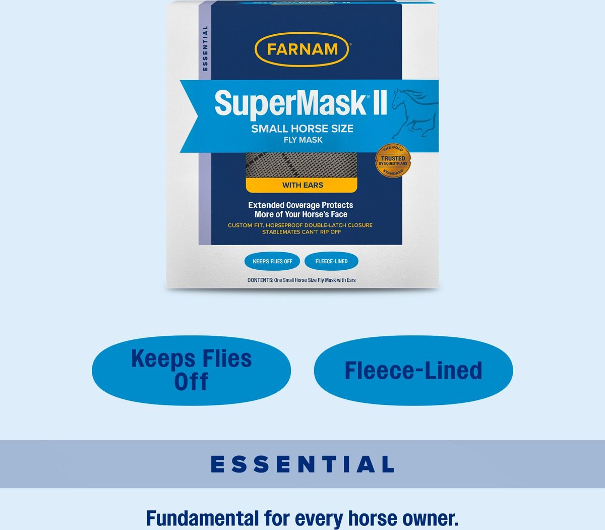 FARNAM SuperMask II Horse Fly Mask with Covered Ears, Assorted, Small ...
