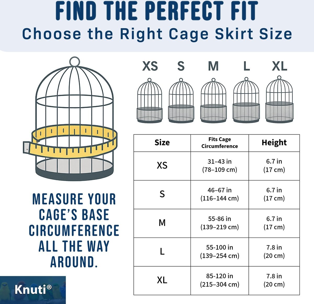 KNUTI Universal Bird Cage Seed Catcher Mesh Skirt Cover, White, 100-in ...