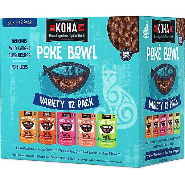 KOHA Poké Bowl Variety Pack Wet Cat Food, 3-oz pouch, case of 12 ...