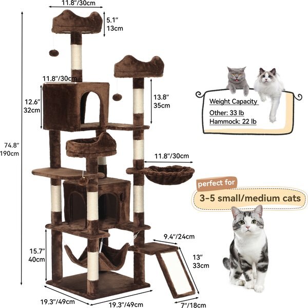 YITAHOME 75-in Sisal Cat Tree, Brown - Chewy.com