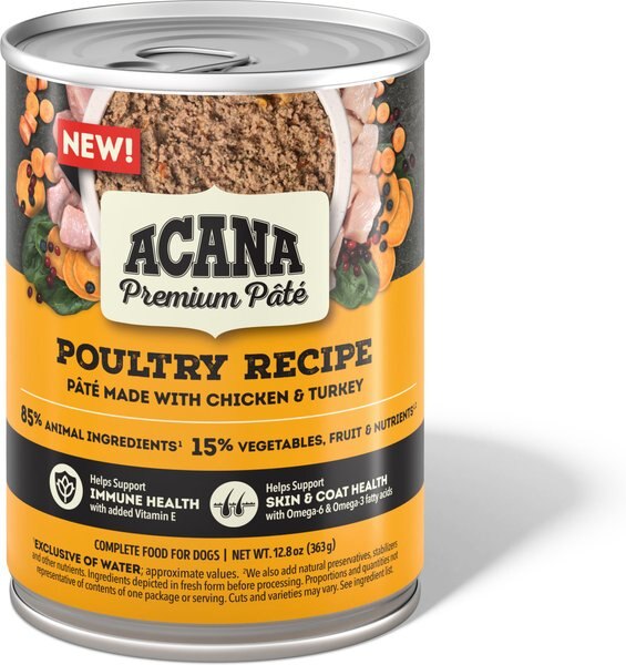 ACANA Premium Pate Poultry in Bone Broth Grain-Free Wet Dog Food, 12.8 ...