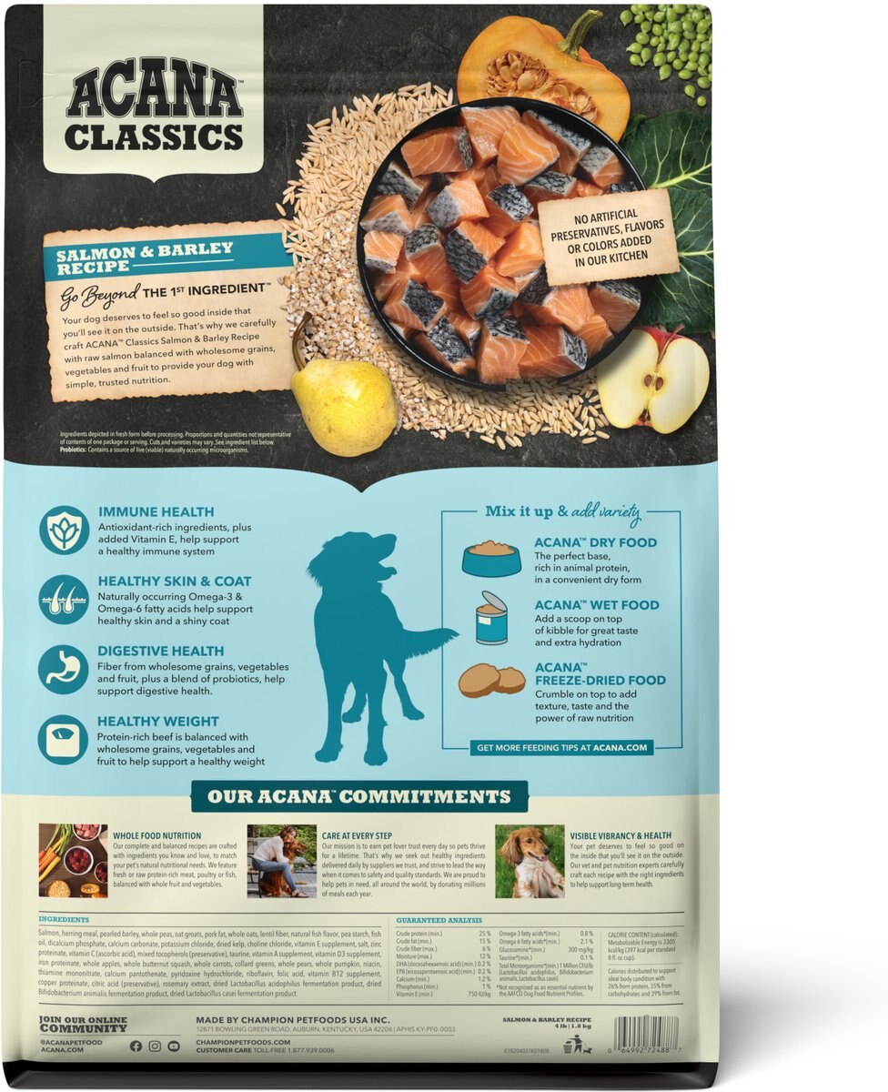 ACANA Classics Salmon & Barley Dry Dog Food, 4-lb bag - Chewy.com
