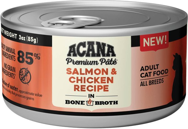 ACANA Premium Salmon & Chicken in Bone Broth Pate Wet Cat Food, 3-oz ...