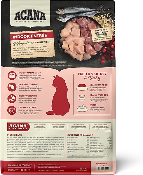 ACANA Indoor Entree Chicken Turkey Whole Herring & Rabbit Dry Cat Food, 4-lb bag - Chewy.com