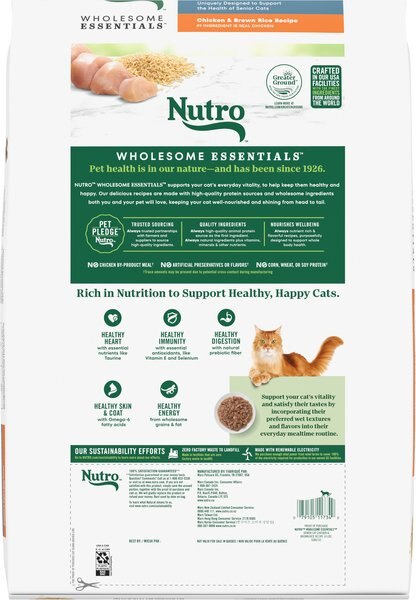 NUTRO Wholesome Essentials Chicken & Brown Rice Recipe Senior Dry Cat Food, 14-lb bag - Chewy.com