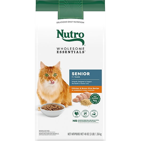 NUTRO Wholesome Essentials Chicken & Brown Rice Recipe Senior Dry Cat Food, 3-lb bag - Chewy.com