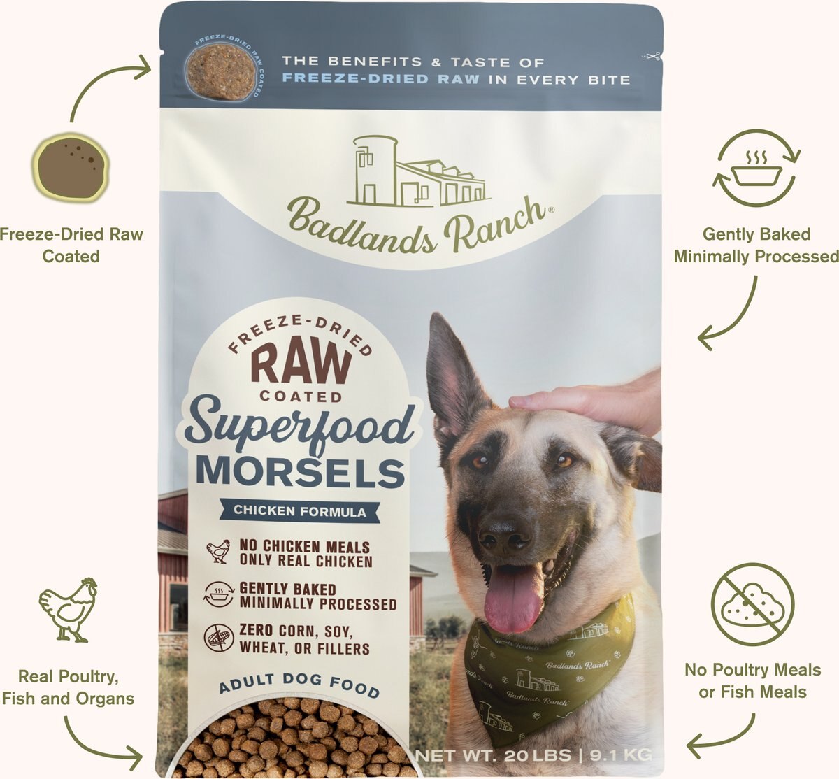 BADLANDS RANCH Superfood Complete Raw Coated Morsels Chicken Dry Dog ...