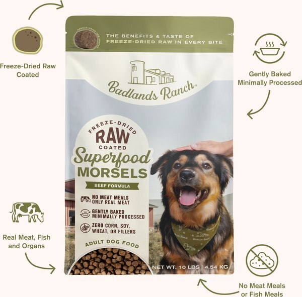BADLANDS RANCH Superfood Complete Raw Coated Morsels Beef Dry Dog Food ...