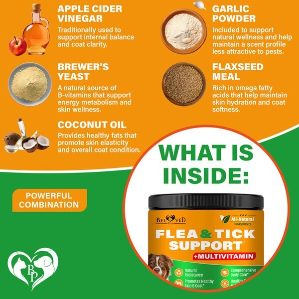 BELOVED PETS Natural Flea & Tick Support + Complex Multivitamin Chicken ...