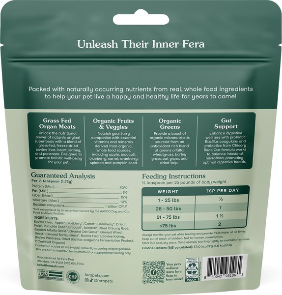 FERA PETS Whole Food Multivitamin Powder Topper for Dogs & Cats, 60-tsp ...