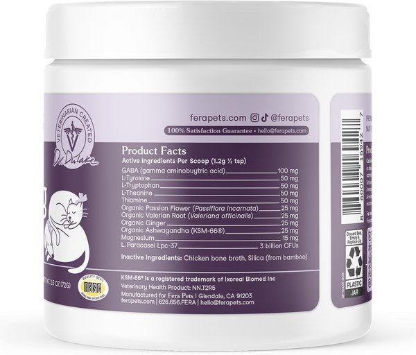 FERA PETS Calming Support Powder Supplement for Dogs & Cats, 2.5-oz jar ...