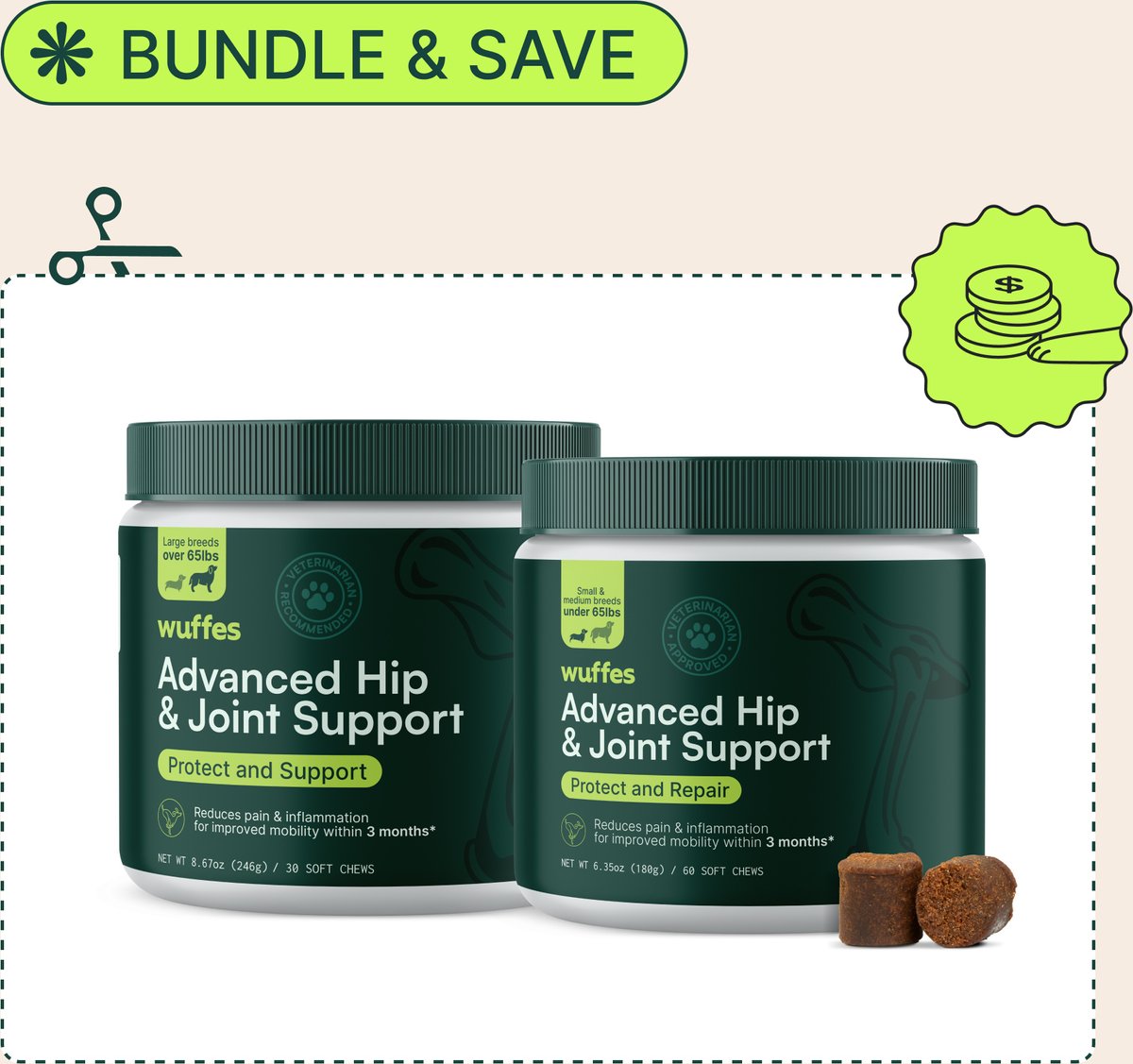 WUFFES Advanced Hip & Joint Supplement with Glucosamine & Chondroitin ...