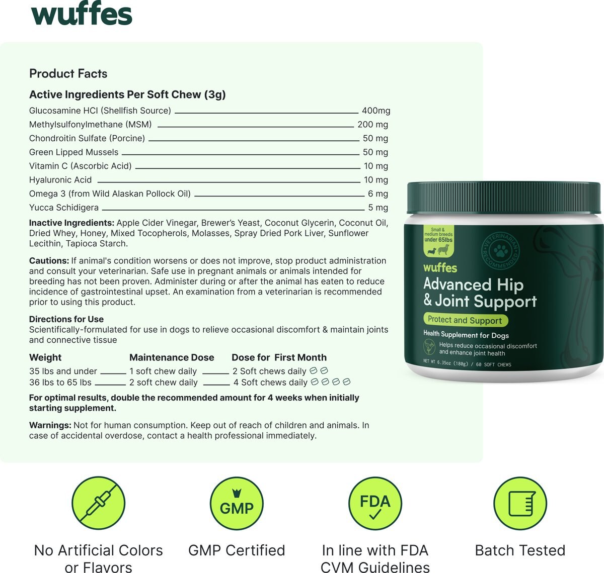 WUFFES Advanced Hip & Joint Supplement with Glucosamine & Chondroitin ...