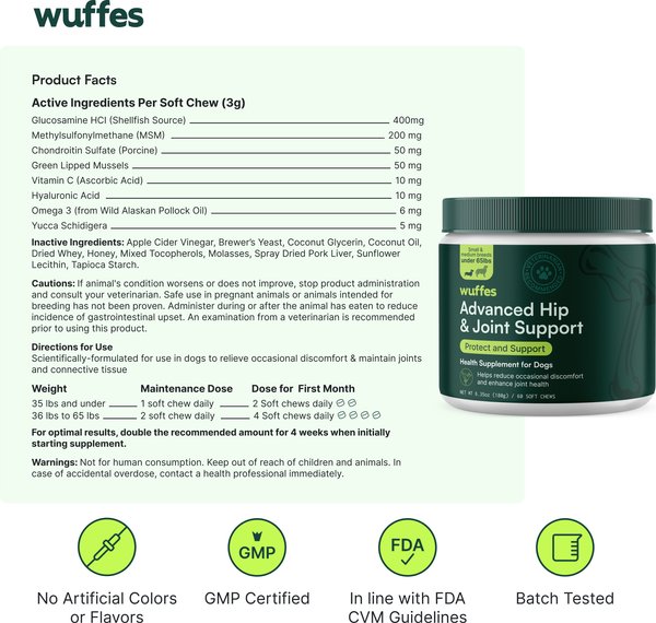 WUFFES Advanced Hip & Joint Supplement with Glucosamine & Chondroitin ...