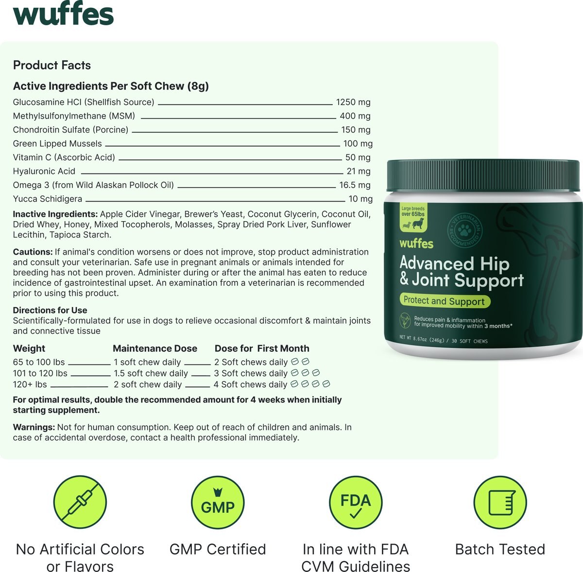 WUFFES Advanced Hip & Joint Supplement with Glucosamine & Chondroitin ...