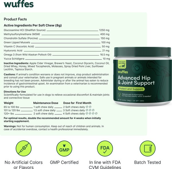 WUFFES Advanced Hip & Joint Supplement with Glucosamine & Chondroitin ...