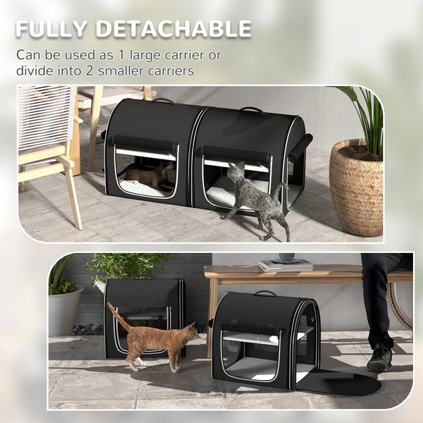 PAWHUT Portable 2-Sided Dog & Cat Carrier with Divider, Black, 39 x 20 ...