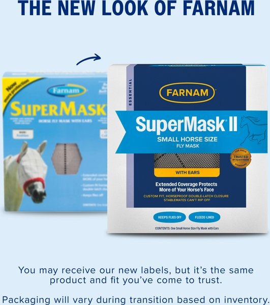 FARNAM SuperMask II Horse Fly Mask with Covered Ears, Assorted, Small ...