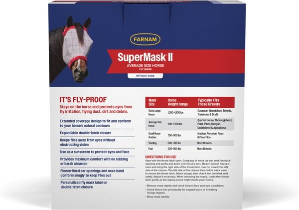 FARNAM SuperMask II Horse Fly Mask Classic Collection, Color Varies ...