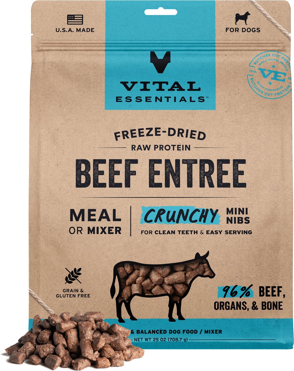 VITAL ESSENTIALS Freeze-Dried Raw Beef Entree & Mixer Dog Food Crunchy ...