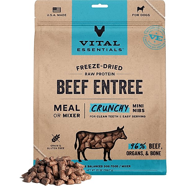 VITAL ESSENTIALS Freeze-Dried Raw Beef Entree & Mixer Dog Food Crunchy ...