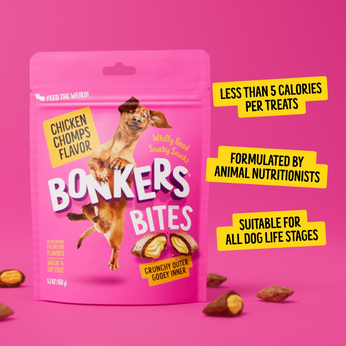 BONKERS Dog Bites Chicken Chomps Flavored Crunchy Dog Treats, 5.3-oz ...